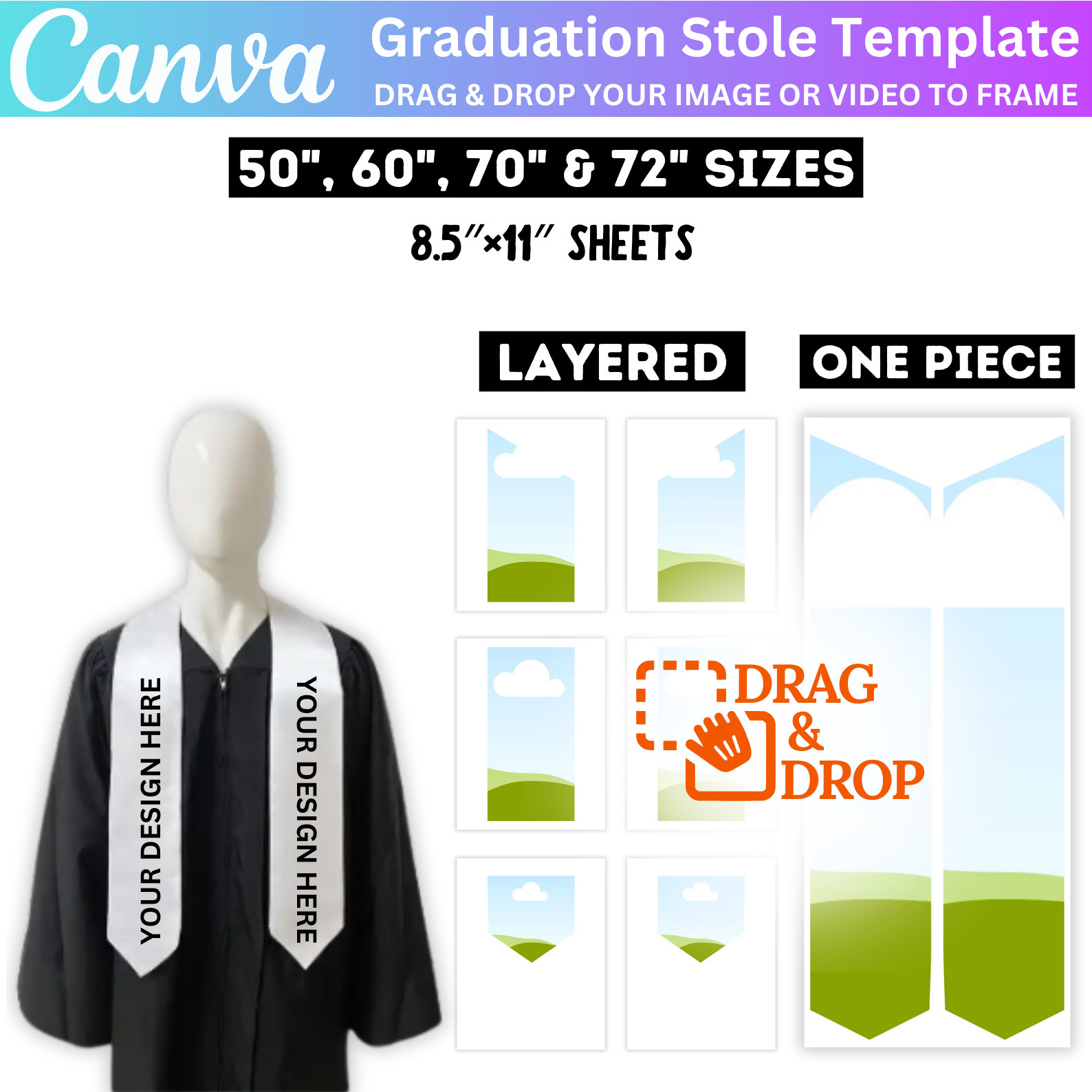 Graduation Stole Canva Template Bundle, 4 Sizes Stole Template ...