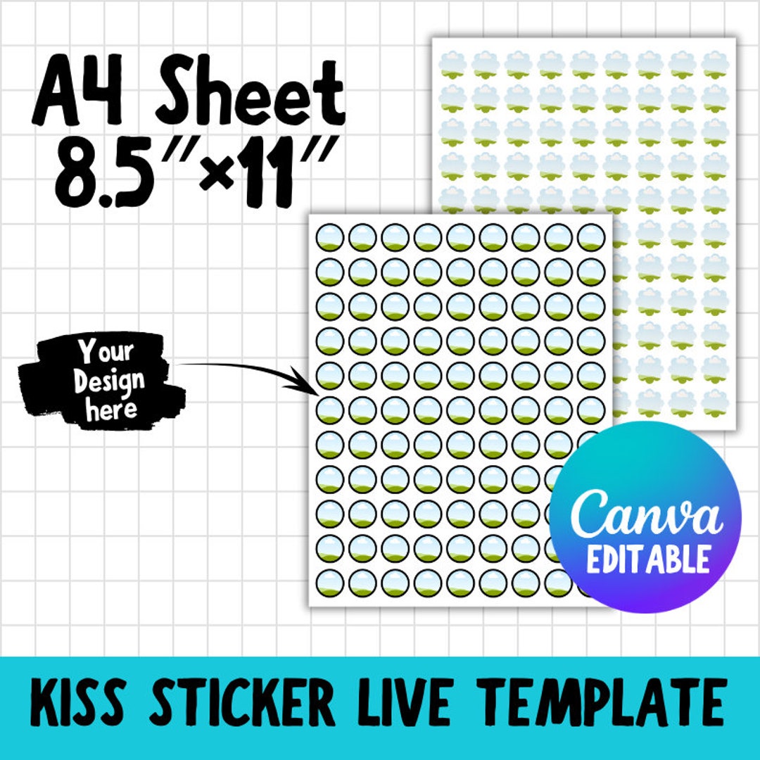 Kiss Sticker Template,diy Packaging Template, Party Template, Editable ...