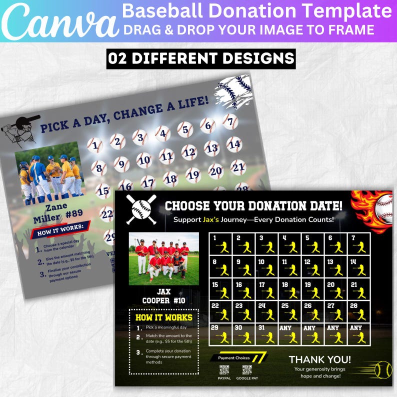 Baseball Fundraiser Calendar 2025 Canva Editable Template, Pick a Date ...