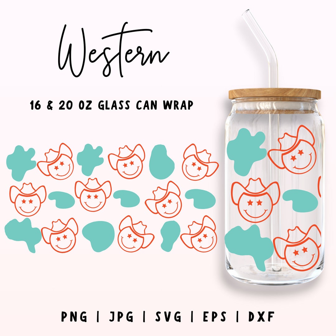Western Cowboy Glass Can SVG Bundle, 16oz & 20oz Libbey Wrap, Cowboy ...