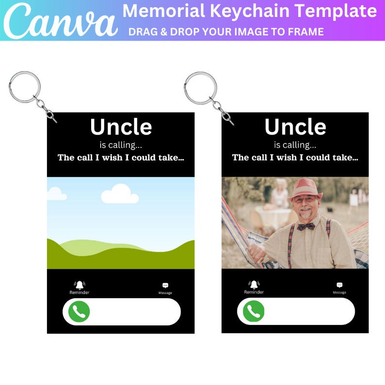 Memorial Keychain Template, Custom Photo Keychain, Editable Memorial ...