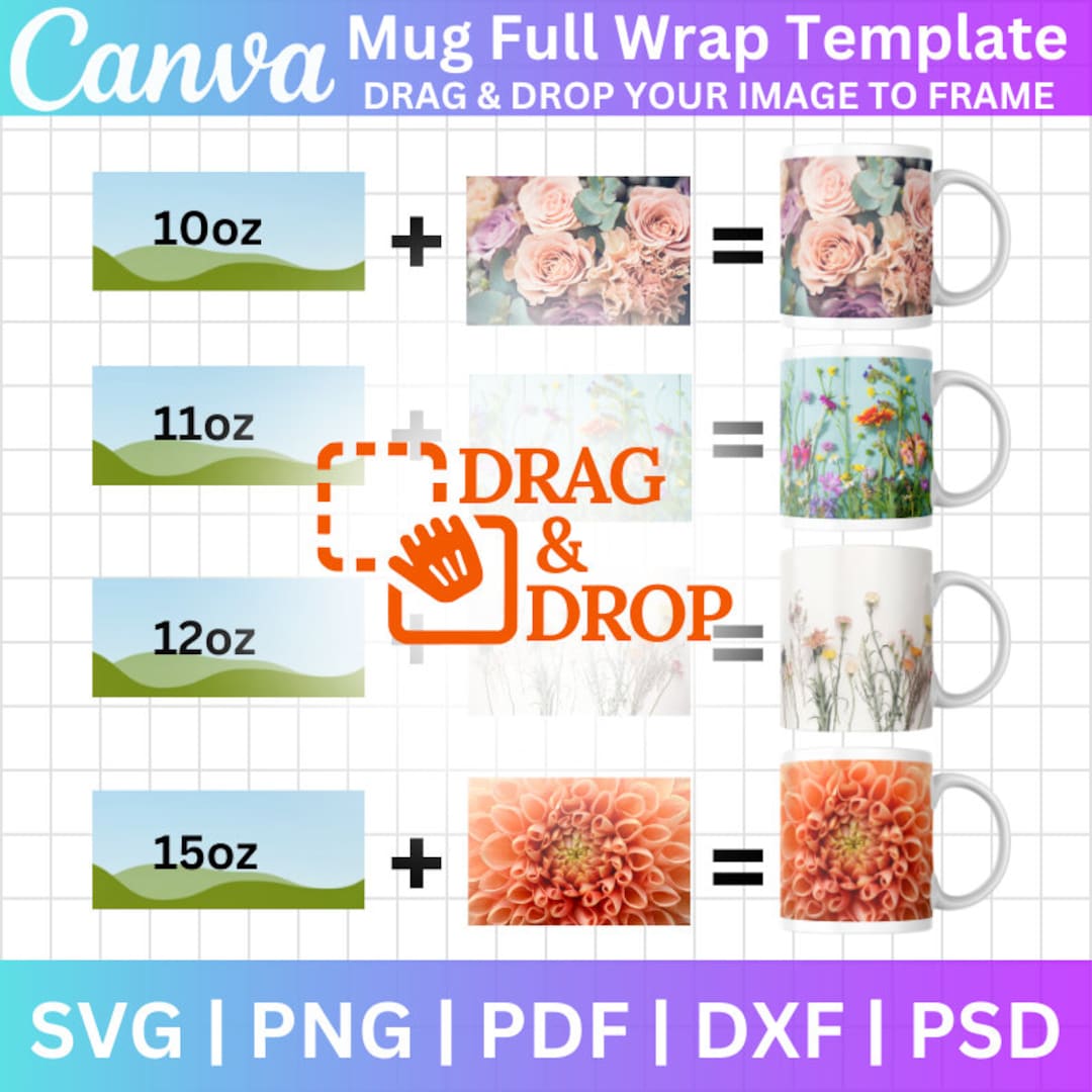 Full Wrap Mug Template, 10oz, 11oz, 12oz, 15oz Canva Mug Templates Svg ...