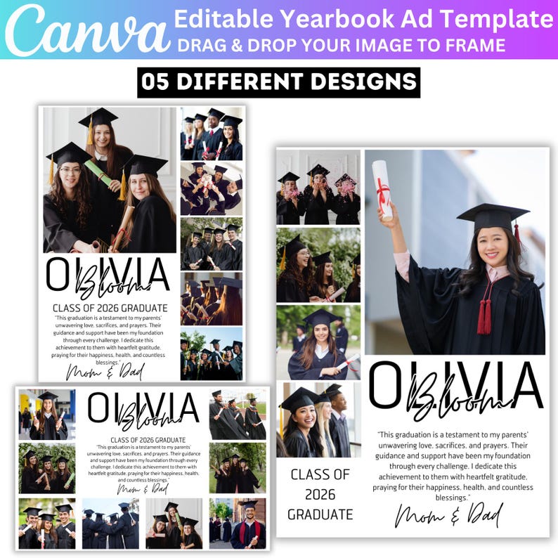 Full, Half & Quarter Page Yearbook Ad Canva Editable Template, Diy ...