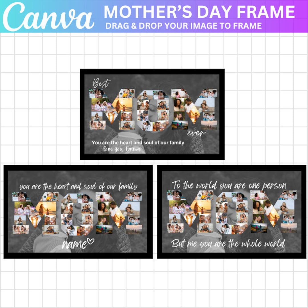 Mom Photo Collage, Mommy Canva Frame Template, Mother Day Gift, Mom ...