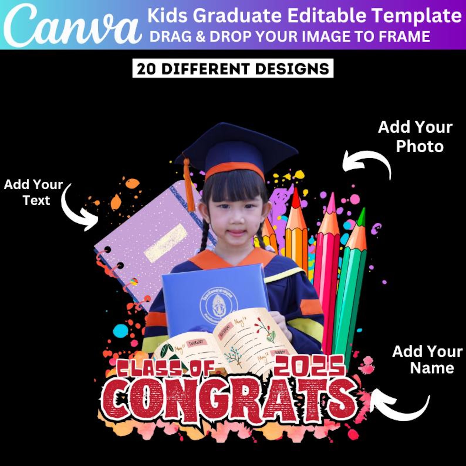 20 Kids Graduation Canva Editable Template, Class of 2025 Kids ...