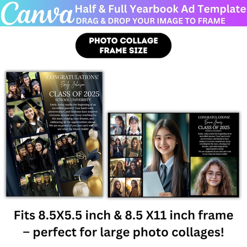 Full and Half Page Yearbook Ad Canva Editable Template, Senior Yearbook ...