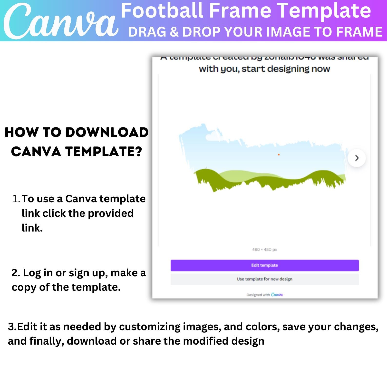 American Football Frames Canva Editable Template, Make Your Own ...