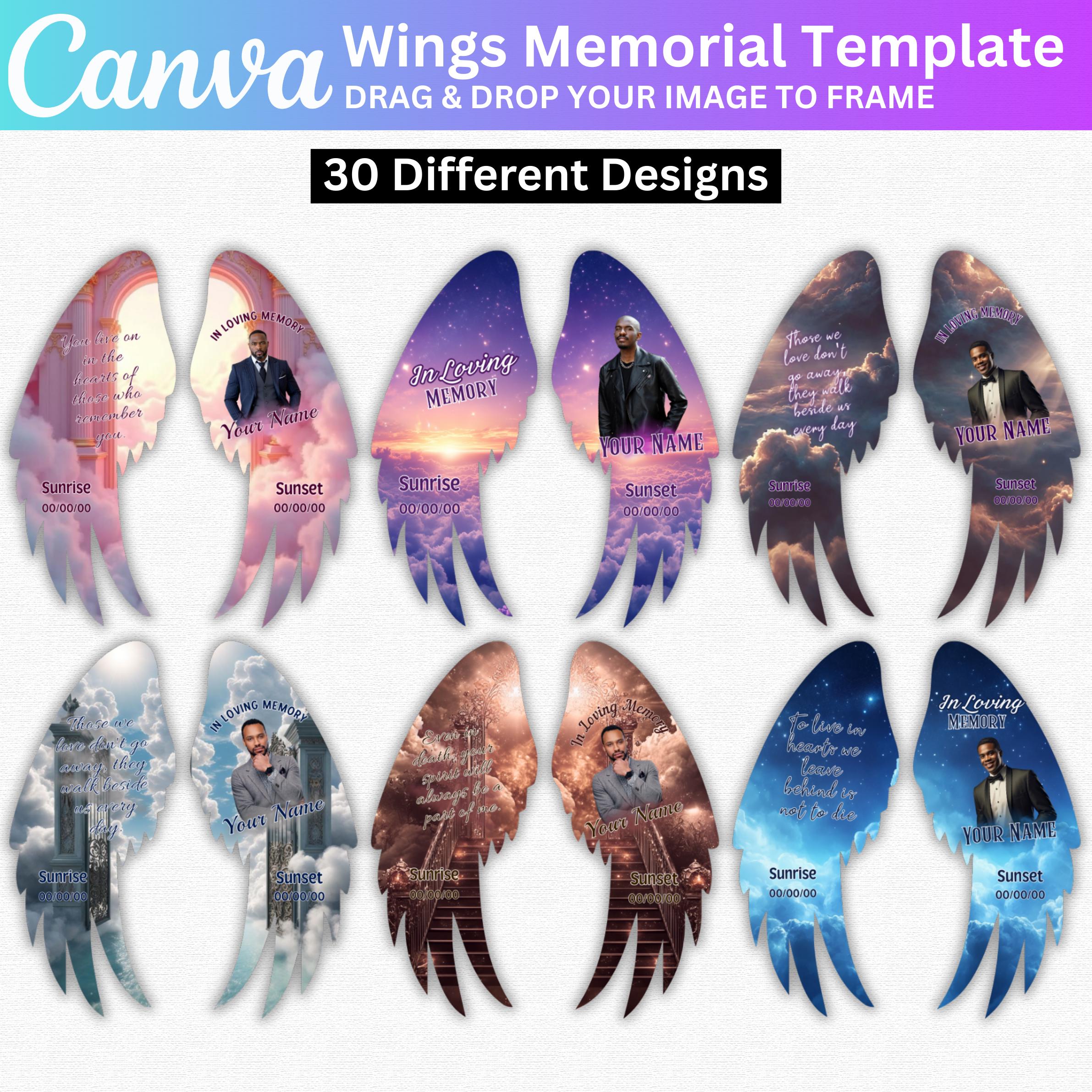 30 Memorial Wings Pin Template, Canva Editable Loving Memory Wing Pins ...