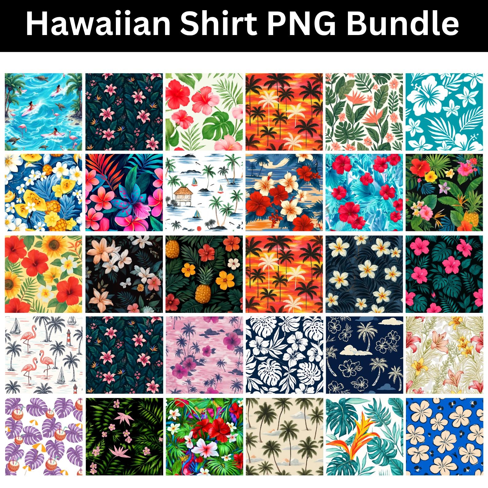 50 Custom Hawaiian Shirt PNG Bundle, Vacation Tropical Pattern Shirt ...