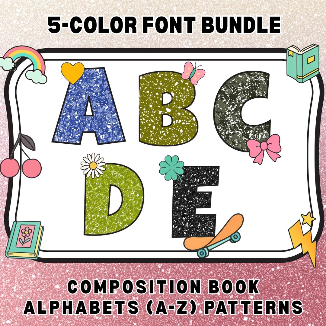 Composition Notebook Alphabets Set, Back to School Letters PNG Bundle ...