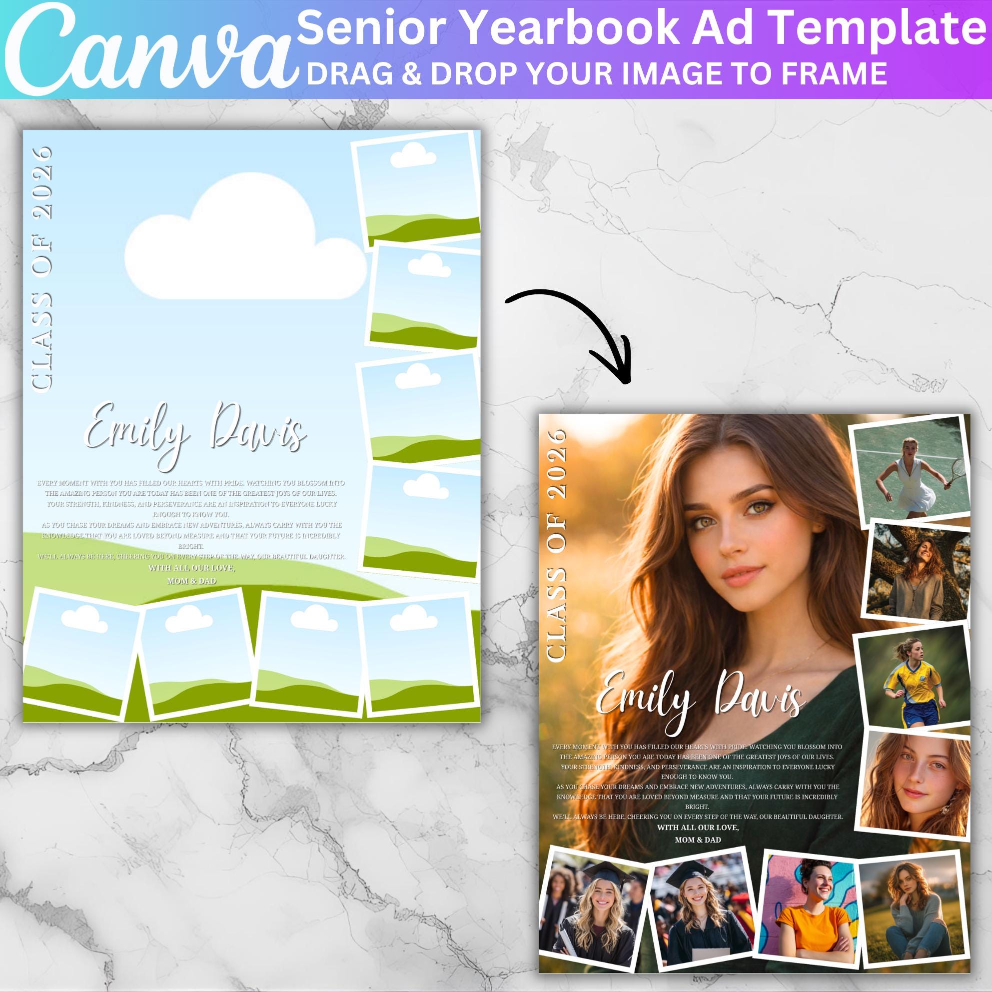 Full Page Senior Yearbook Ad Template, Canva Editable Grad Ad, Class of ...