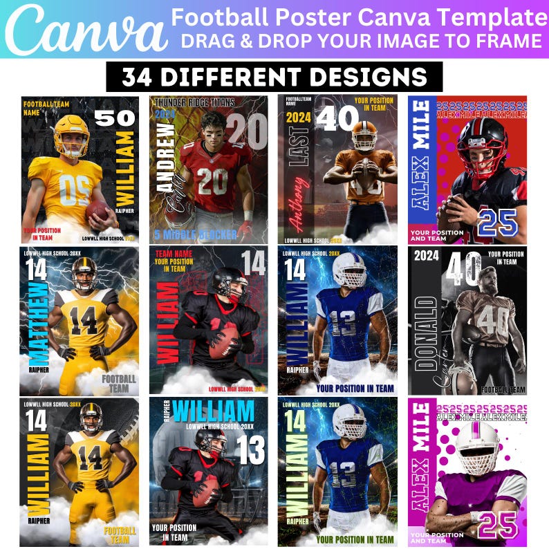 Football Poster Canva Editable Template, Sports Photography Templates ...
