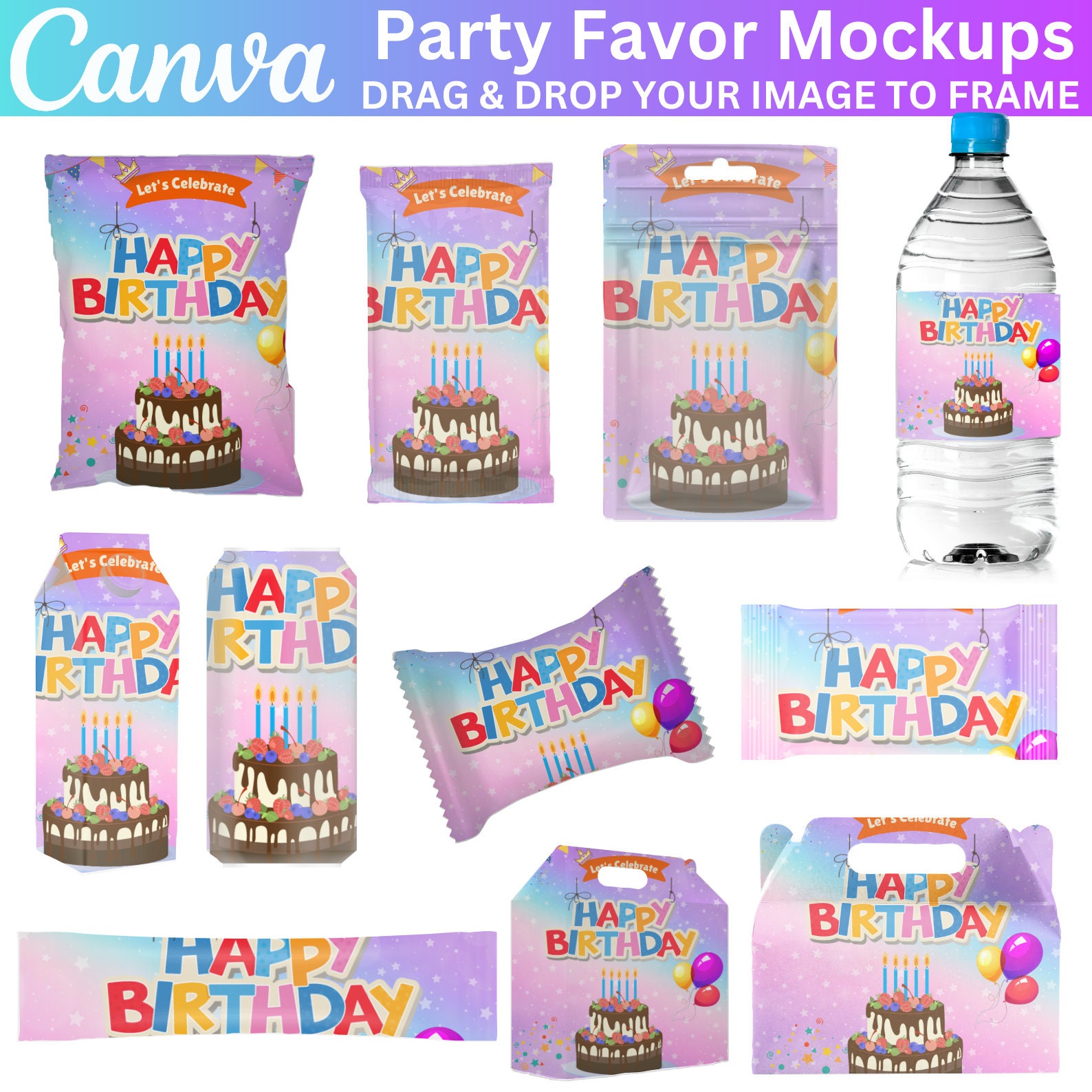 14 Party Favors Canva Editable Template Bundle, Party Favor Mockups ...