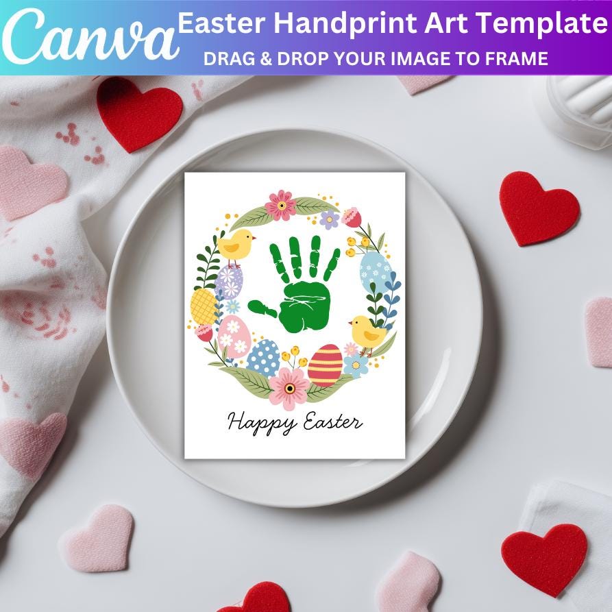 16 Easter Handprint Art , Footprint Art Bundle, Canva Editable Easter ...