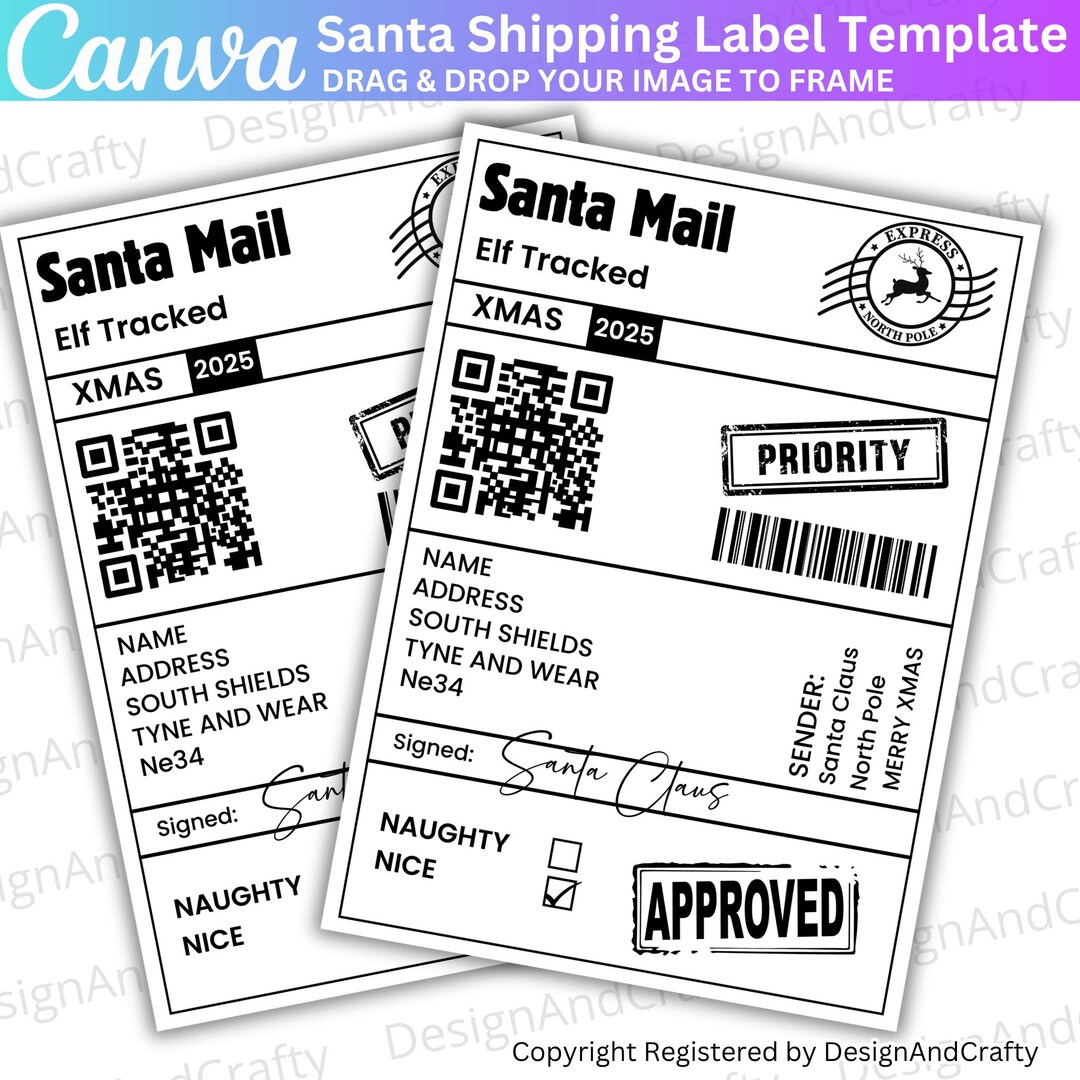 Christmas Shipping Labels Canva Template, Christmas Mailing Labels ...