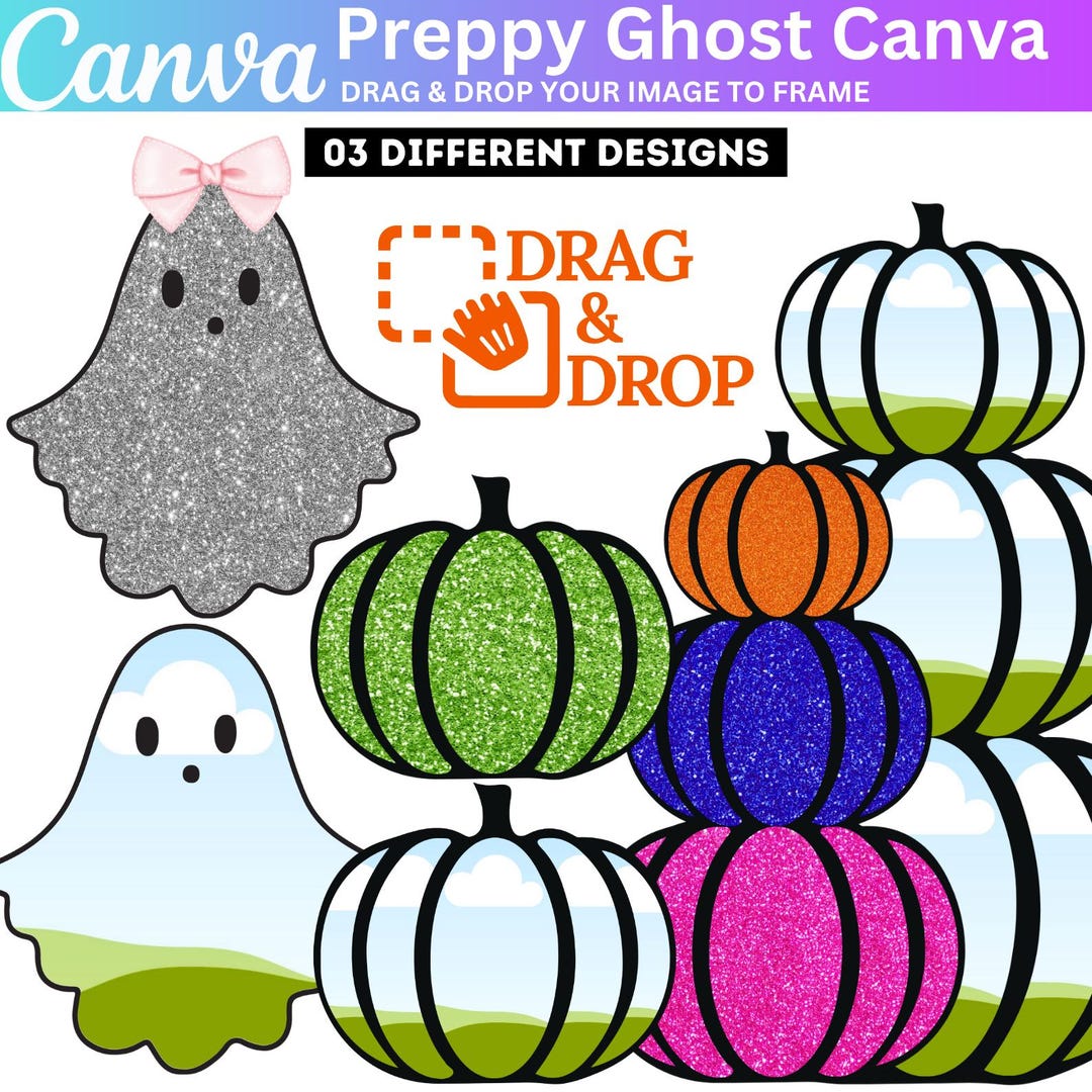 Canva Editable Preppy Ghost Canva Frame, Halloween Canva Template ...