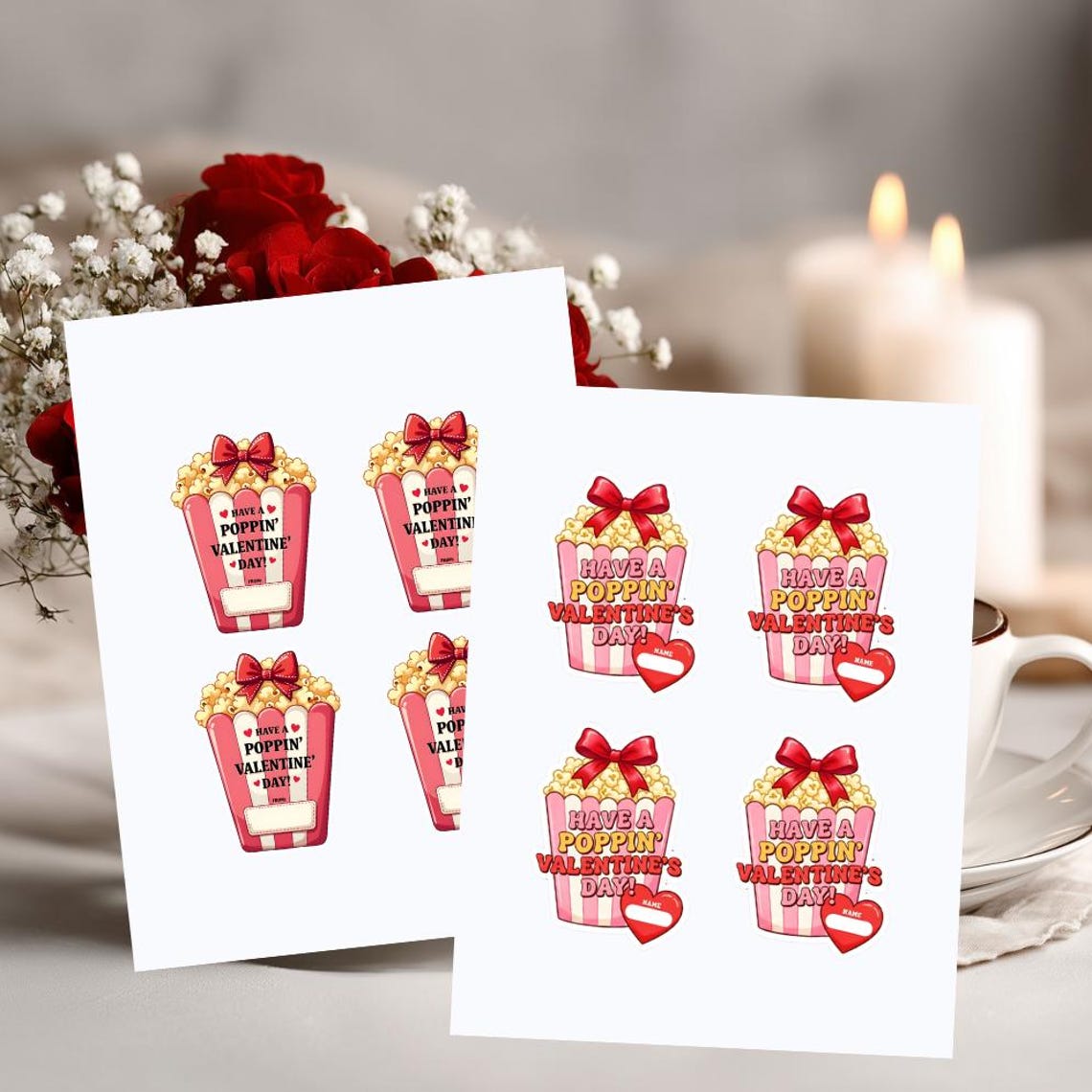 08 Printable Popcorn Valentine Labels, Classroom Valentines Treat Tags ...
