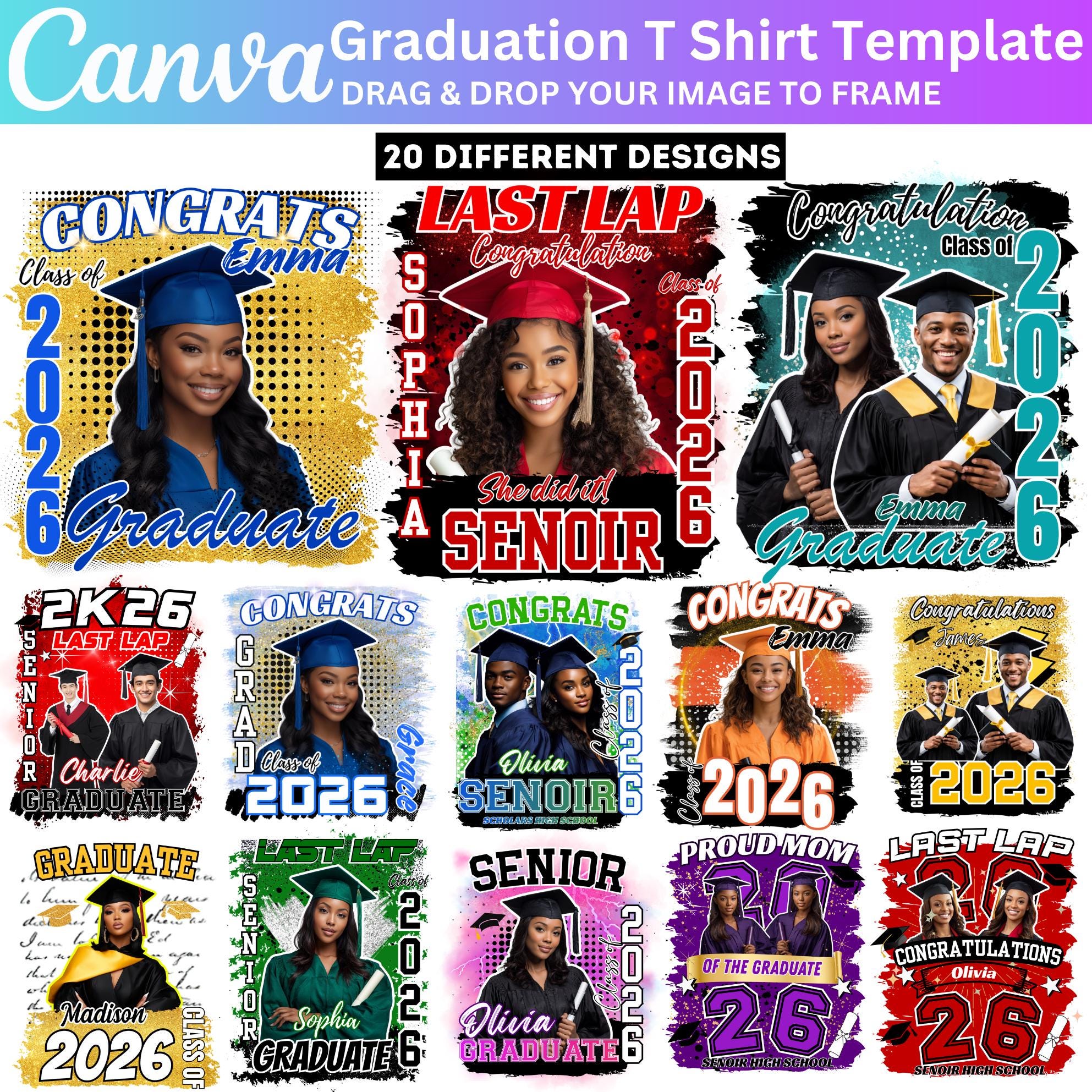 20 Graduation Tshirt Bundle, 2026 Graduation T Shirt Canva Editable ...