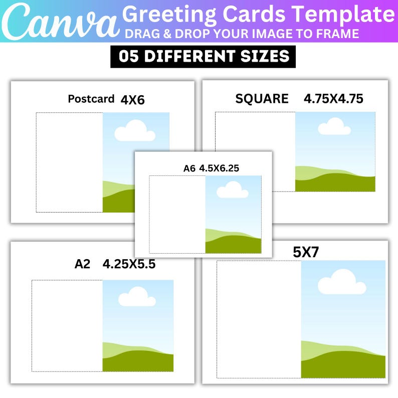 Printable Greeting Card Template, US Letter Canva Drag and Drop Bundle ...