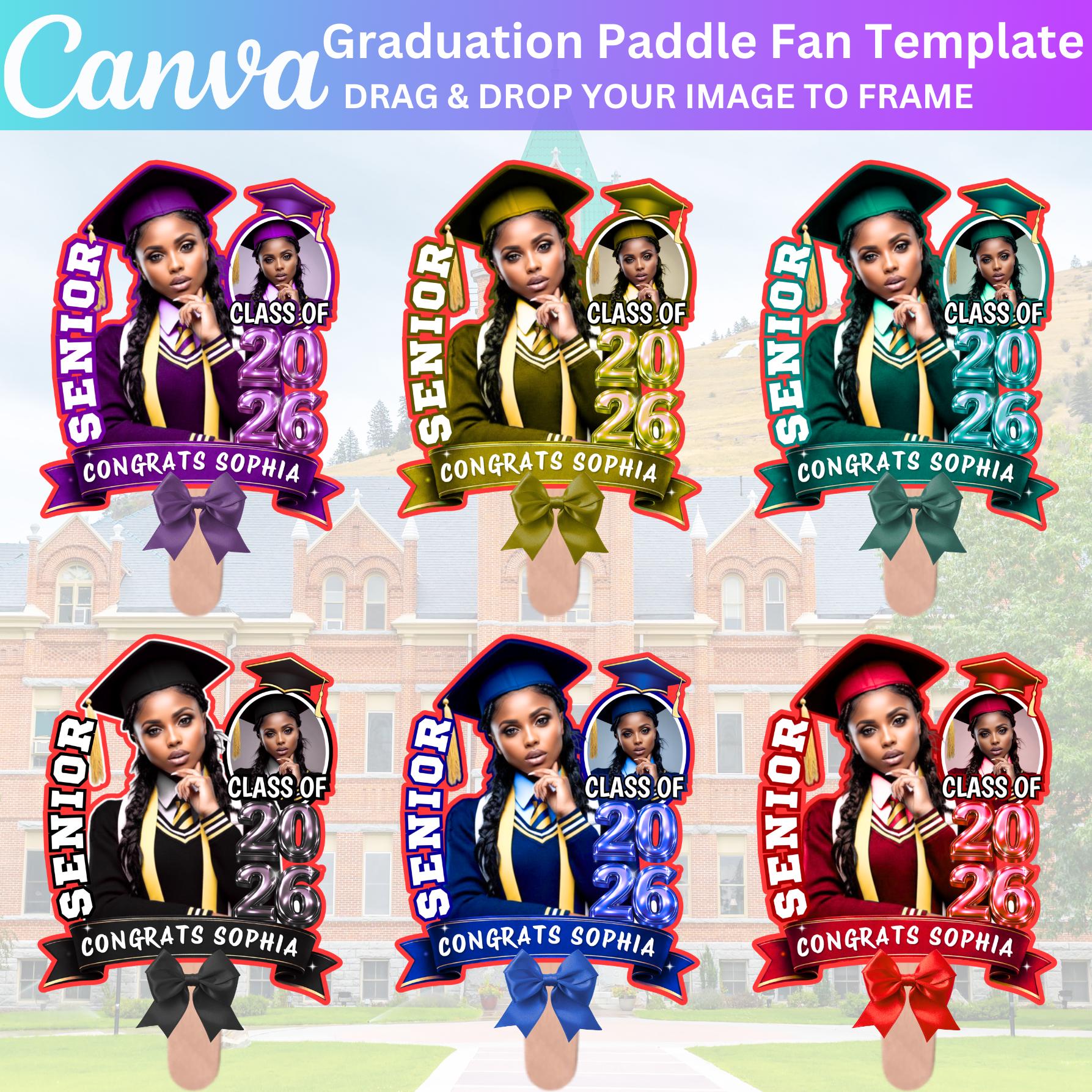 Graduation Fan Canva Editable Template, Custom Graduation Paddle Fan ...