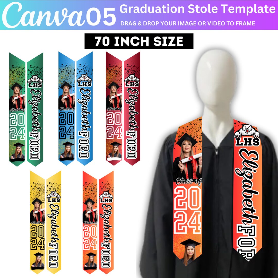 05 Graduation Stole Canva Editable Template, Graduation Sash ...