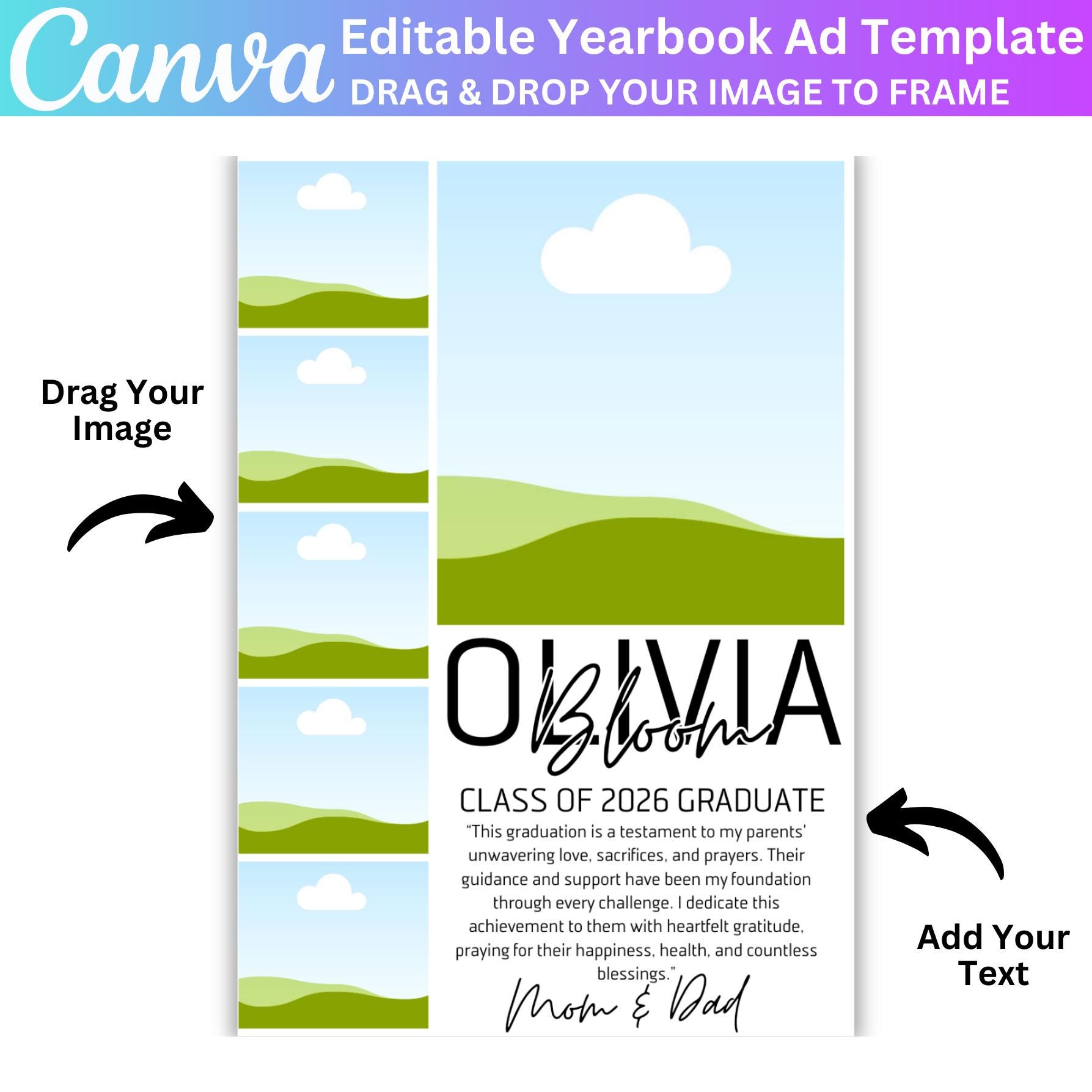 Full, Half & Quarter Page Yearbook Ad Canva Editable Template, Diy ...