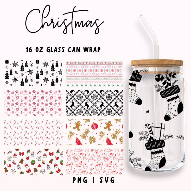 16oz Christmas Libbey Glass Wrap SVG, Christmas Gingerbread Libbey Can ...