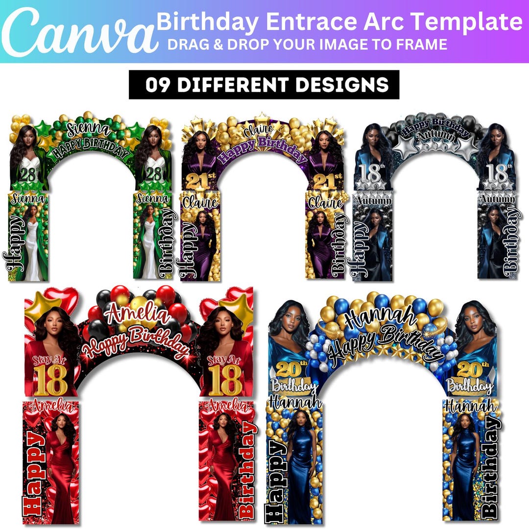 Birthday Entrance Arch Bundle, Canva Editable Entrance Arch Designs ...