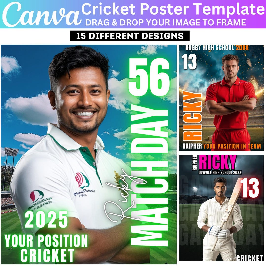Cricket Poster 2025 Canva Editable Template, Cricket Poster Design ...