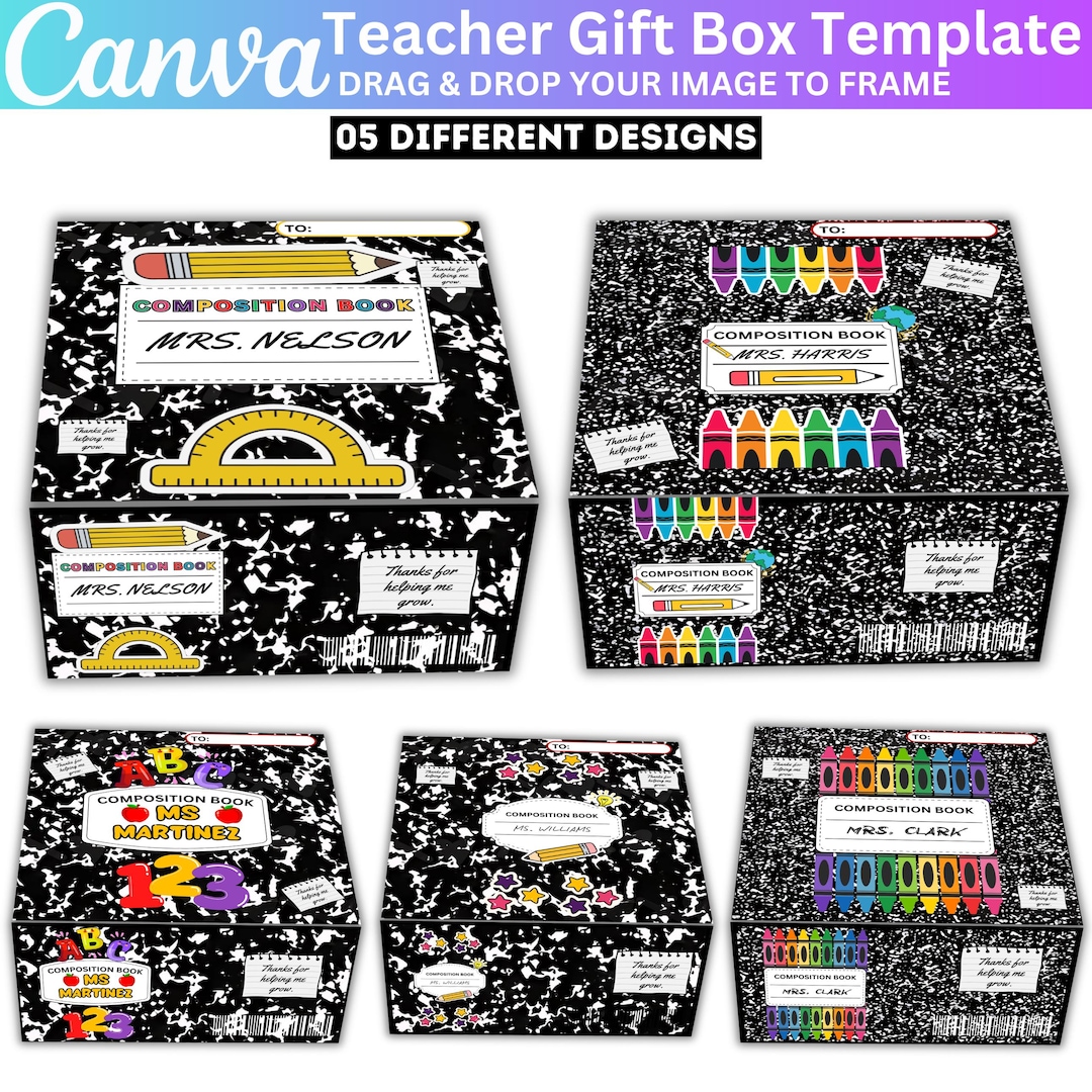 05 Teacher Appreciation Gift Box Template, Canva Editable Teacher Thank ...