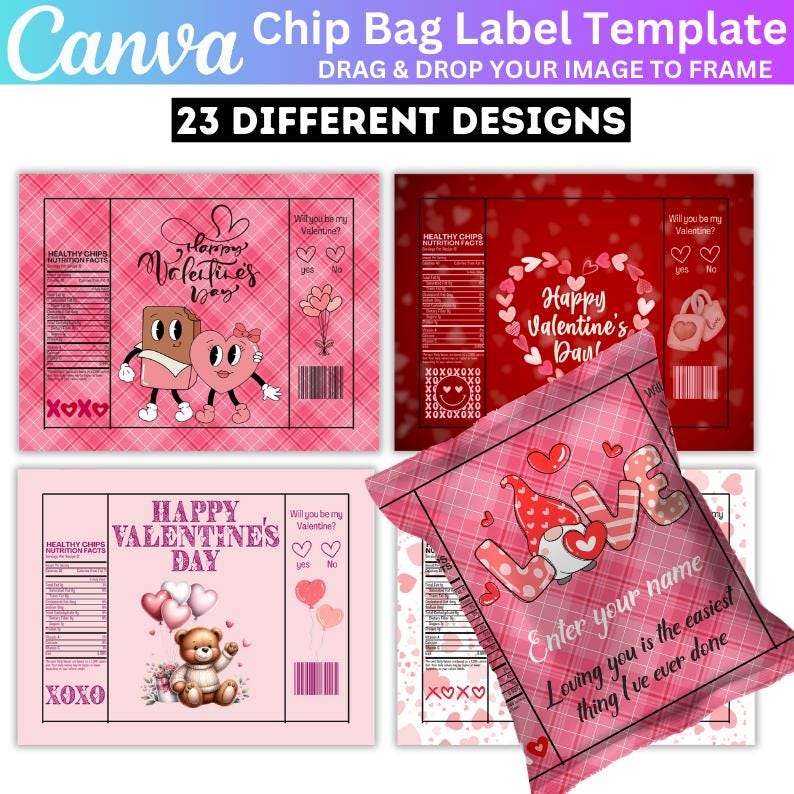 20+ Valentine's Day Chip Bag, Chip Bag Label Canva Editable Template ...