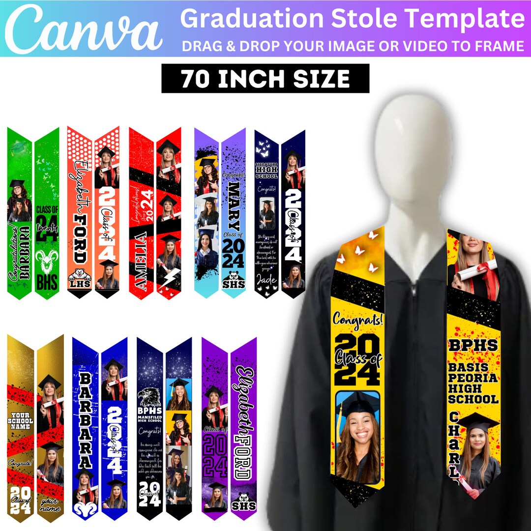 20 Graduation Stole Canva Editable Template, Graduation Sash ...