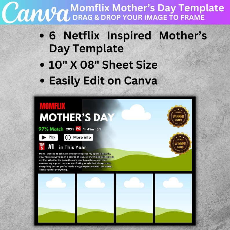 06 MOM FLIX Canva Editable Template, Mother's Day Collage Designs ...
