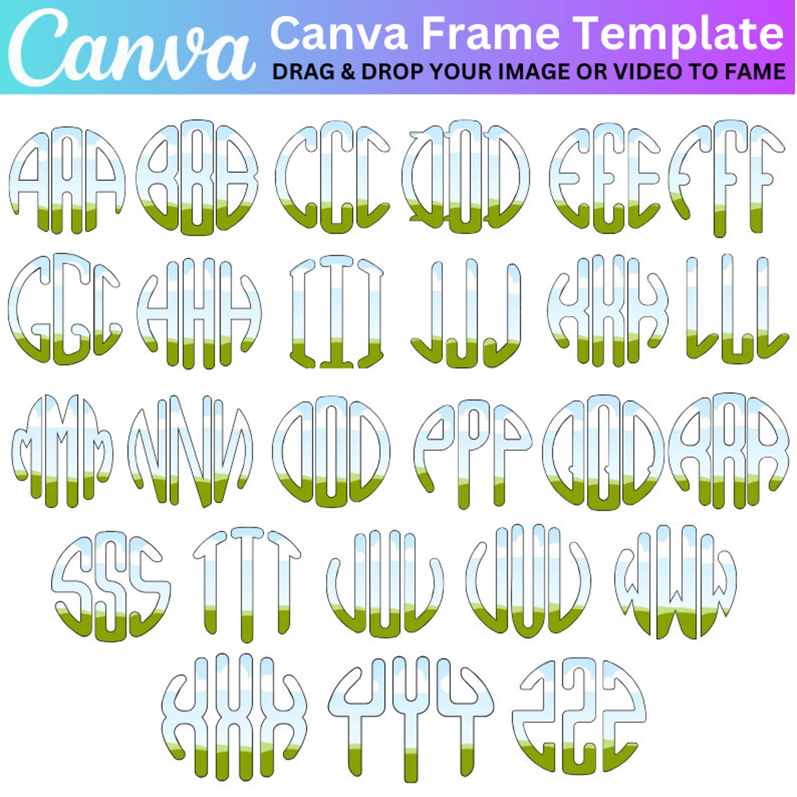 Canva Alphabets Template, Canva Alphabet Font, Canva Frame Template ...