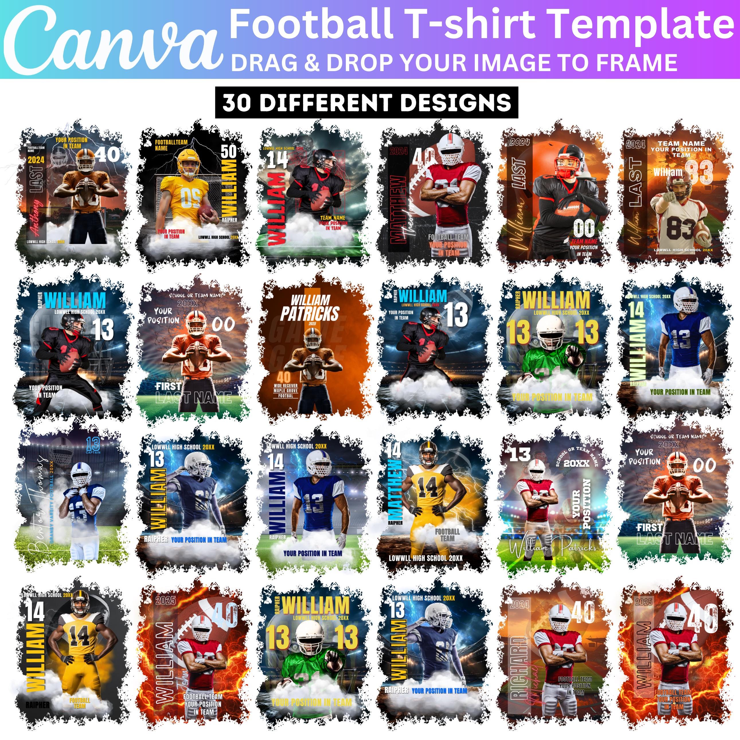 30 Football T Shirt Canva Editable Template, Custom Football T Shirt ...