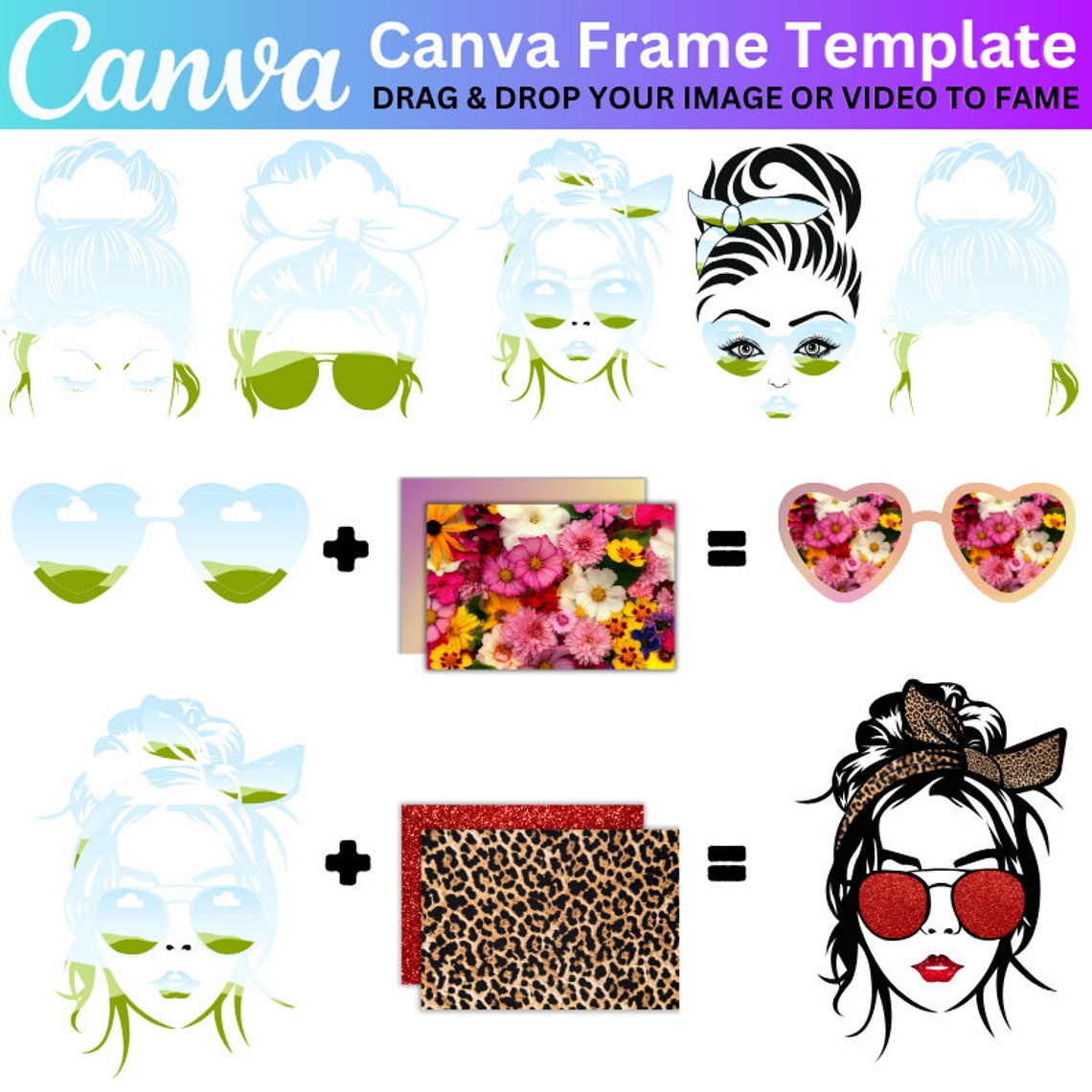 Messy Bun Canva Frames, Messy Bun Canva Template, Canva Template ...