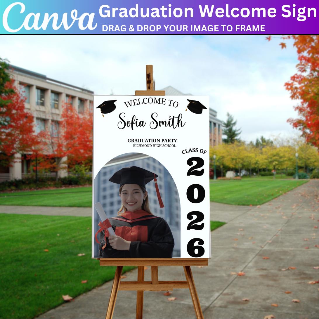 Graduation Welcome Sign Canva Editable Template, 2026 Grad Party ...