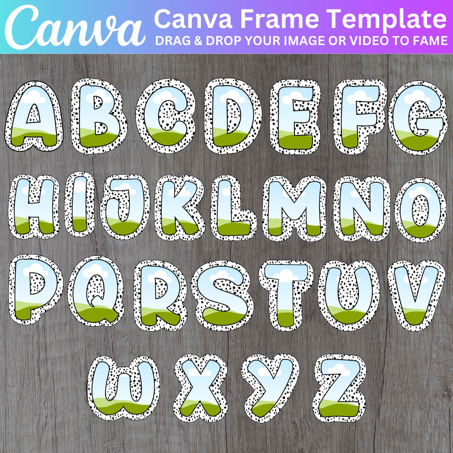 Canva Editable Alphabets, Letters Canva Template, Canva Frames, A-Z ...