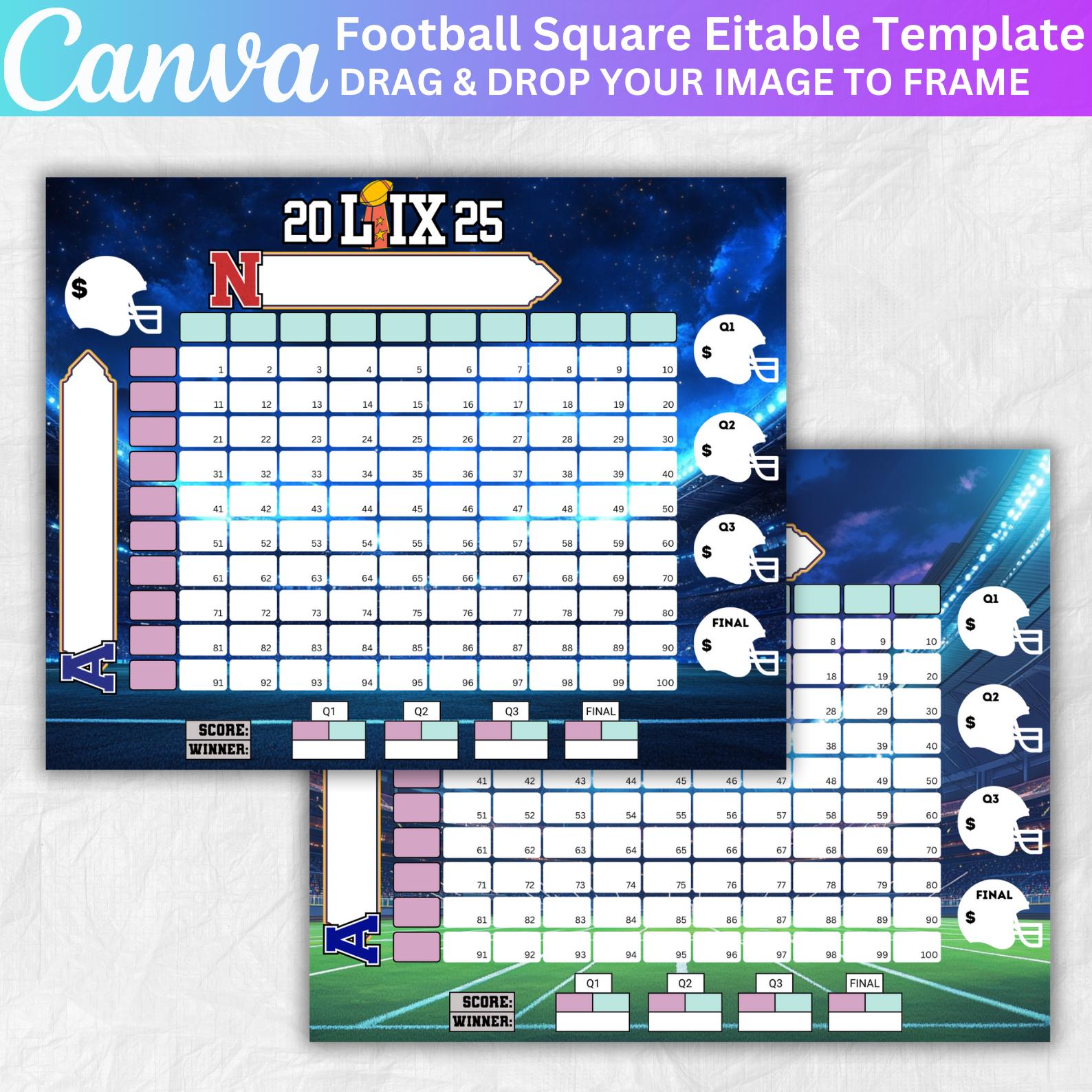 2025 Football Squares, Super Big Game Football Squares, Football Bowl ...