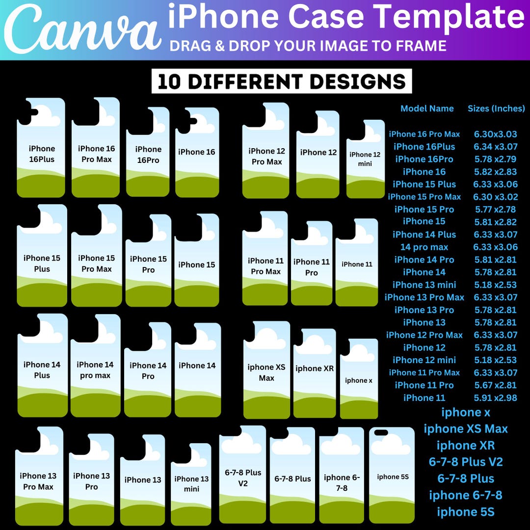 IPhone Case Template Bundle, Canva Editable Drag and Drop iPhone Case ...