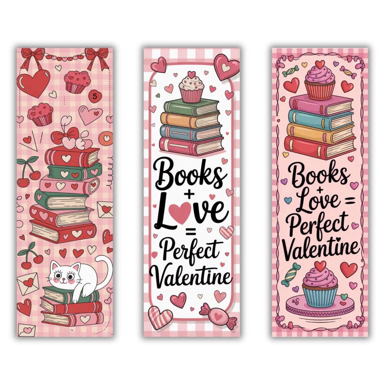 10 Valentine's Bookmark Bundle, Printable Cozy Vday Bookmark, Heart ...