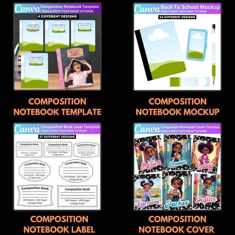 Composition Notebook Cover Mega Bundle, Editable Composition Book Canva ...