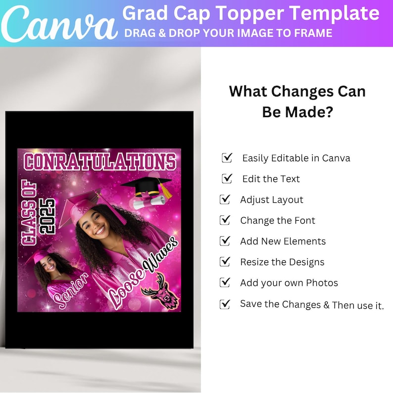 Graduation Cap Topper Canva Editable Designs, Graduation Decoration ...