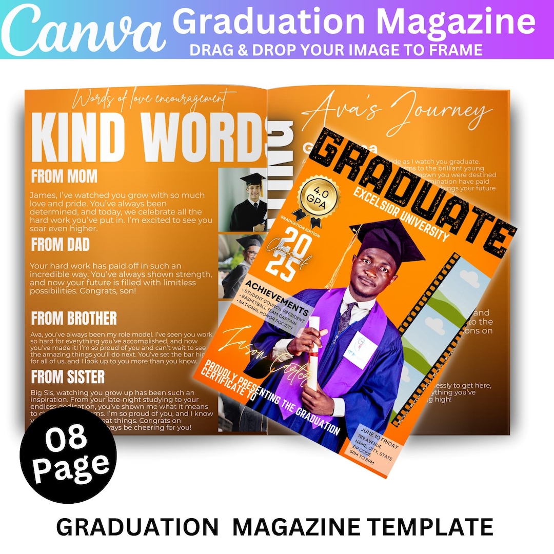 Graduation Magazine Canva Editable Template, Senior 2025 Graduation ...