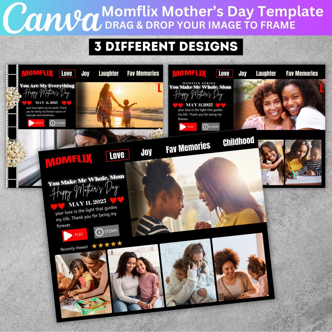 03 MOM FLIX Canva Editable Template, Mother's Day Collage Designs, Mothers Day Gift, Best Mom ...