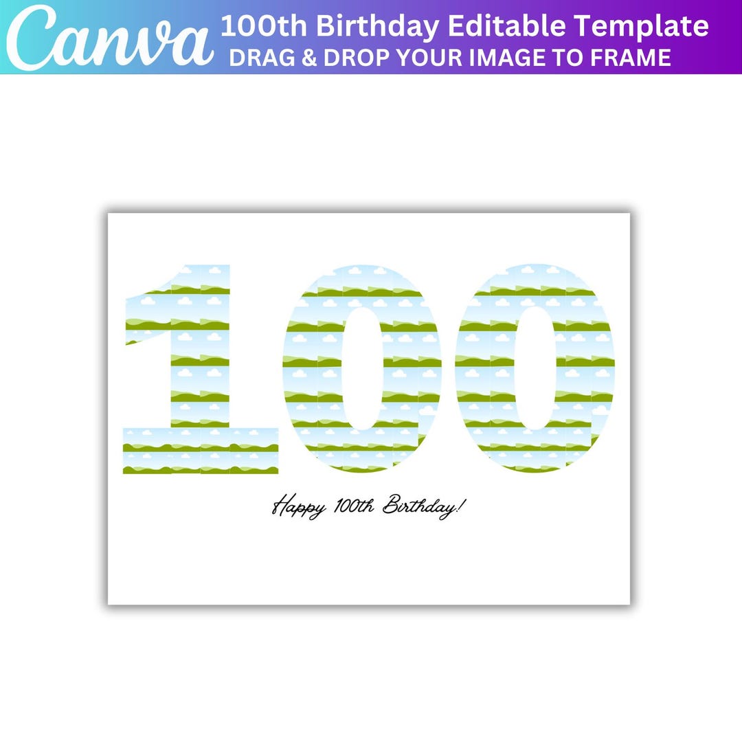100th Birthday Photo Collage Canva Editable Template, 100 Number ...