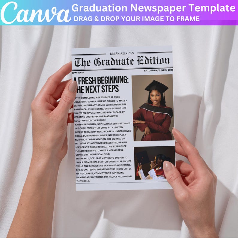 04 Graduation Newspaper Template Canva Editable, Class of 2026 Grad ...