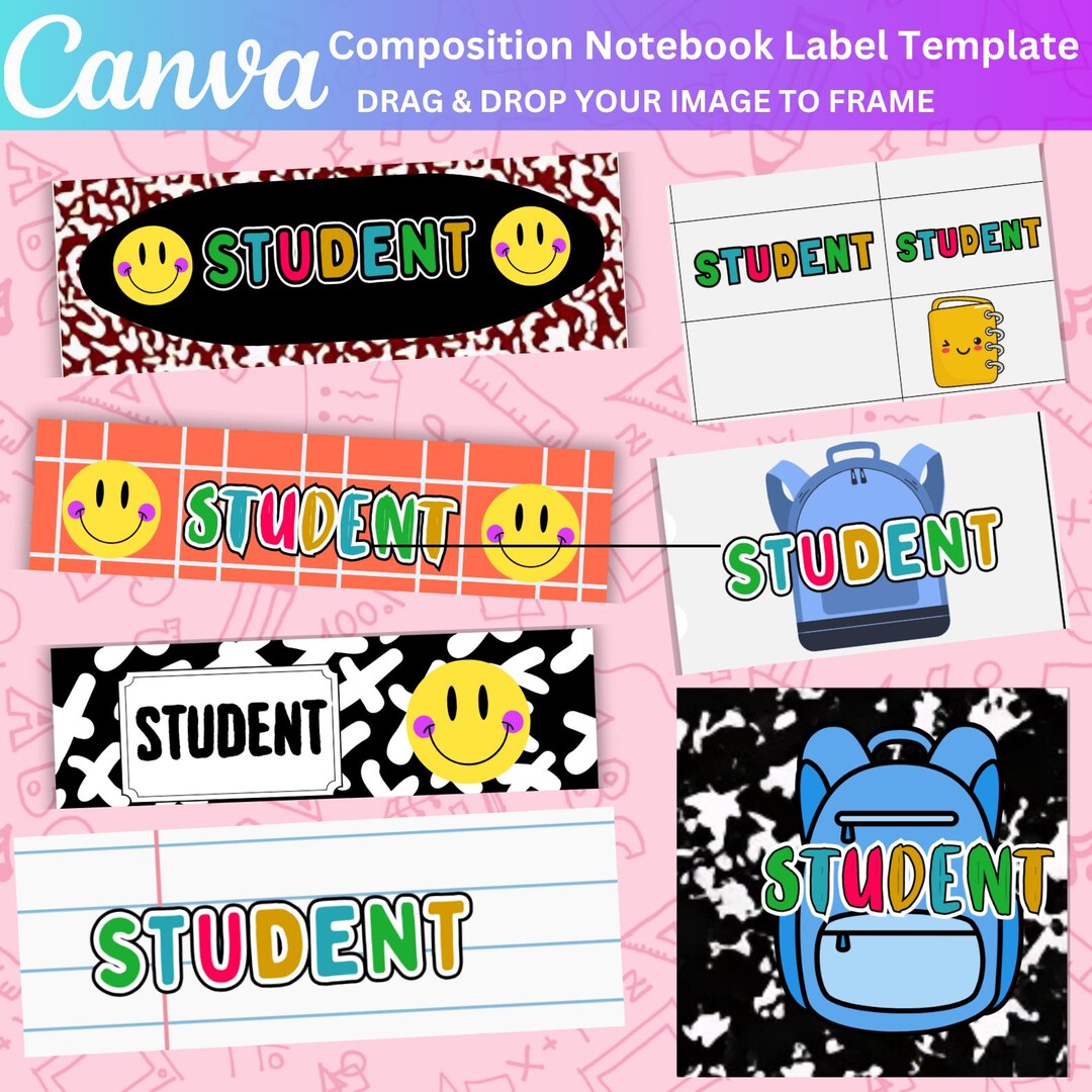 Student Name Labels and Composition Notebook Classroom Decor Template ...