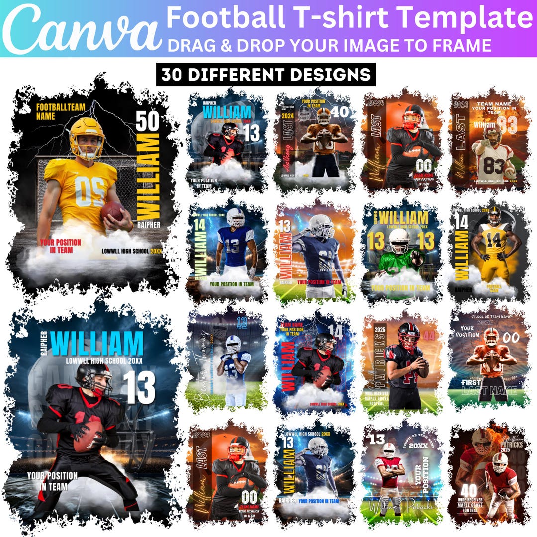30 Football T Shirt Canva Editable Template, Custom Football T Shirt ...