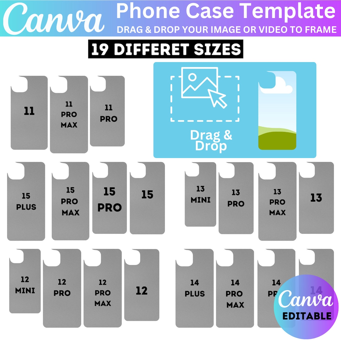19 Phone Case Template Bundle, iPhone Case Template, Canva Editable ...